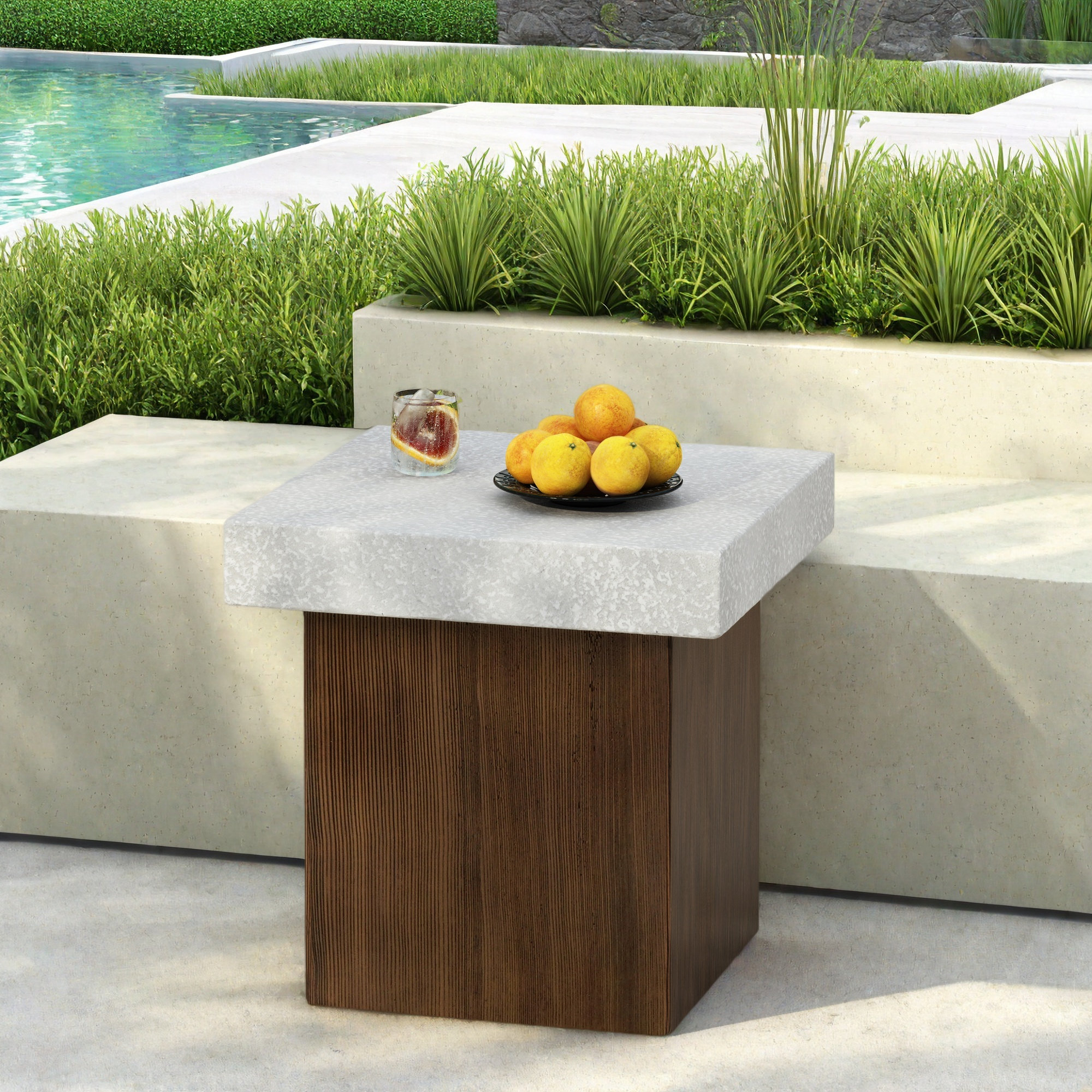 Latitude Run® MGO Square Side Table [Top(Antique White) + Base (Natural ...